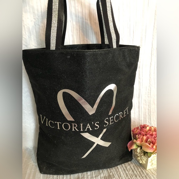 Victoria's Secret | Bags | Victorias Secret Tall Black Gold Glitter ...